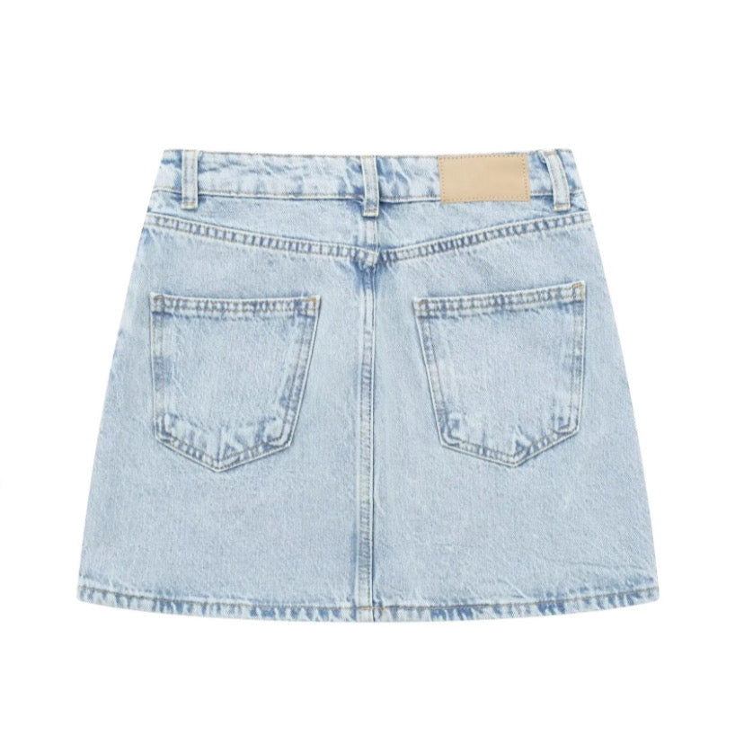 Women's Light Wash Blue Denim Jean Slim Fit Mid-High Rise Mini Skirt ...