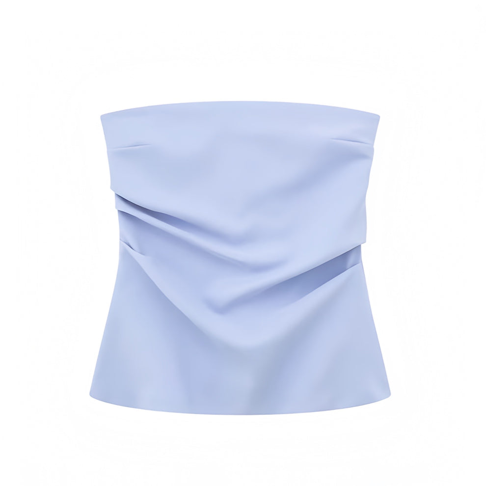 Women's Light Blue Bodycon Corset Ruched Strapless Cami Tank Tube Top ...