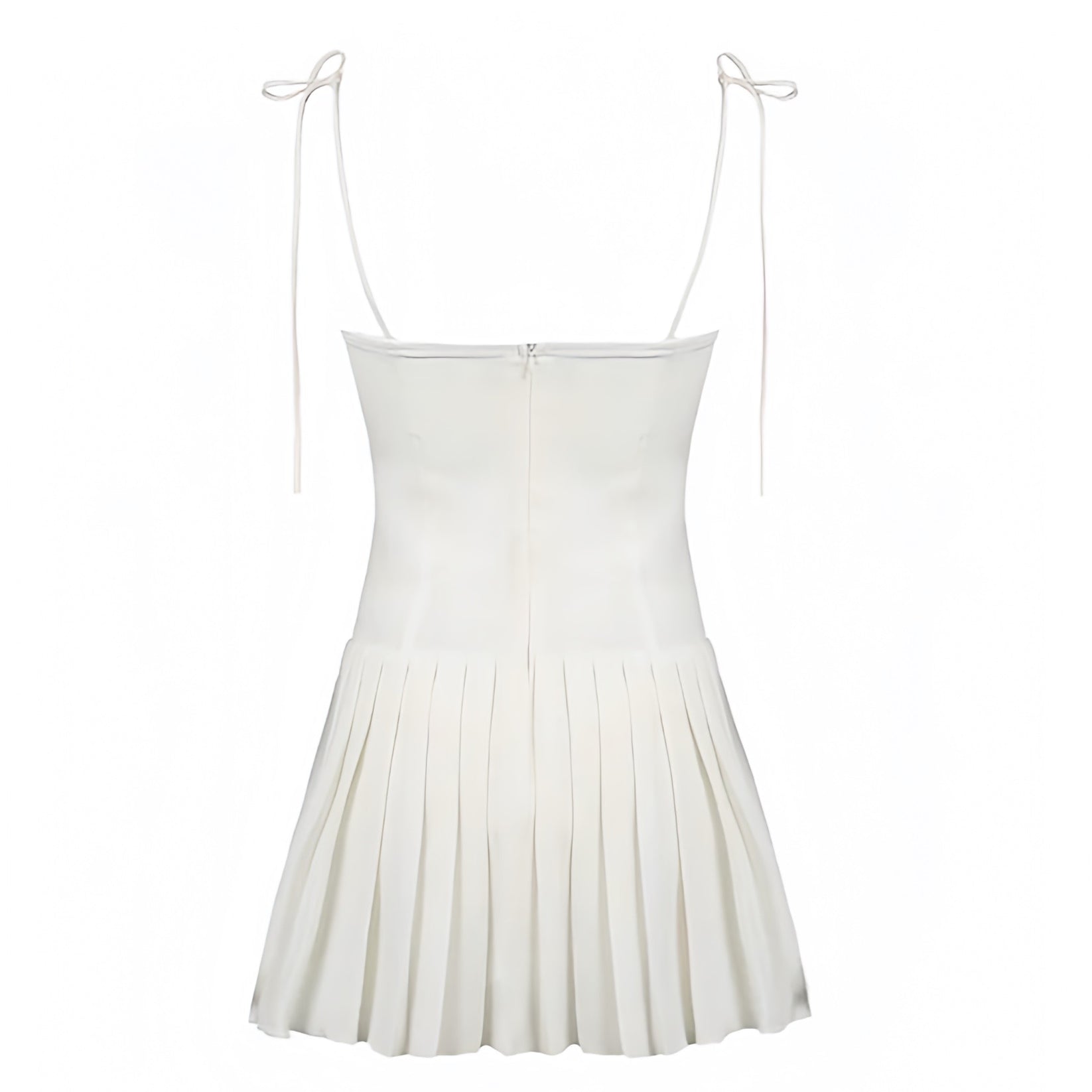 Ivory White Corset Slim Drop Waist Pleated Spaghetti Strap Mini Dress ...