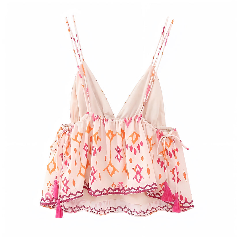 Women's Hot Pink Multi-Color Eyelet Embroidered V-Neck Ruffle Tank Top ...