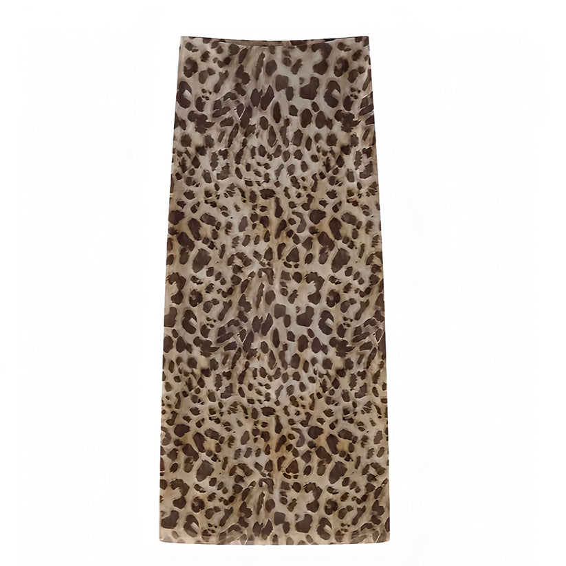 Women's Leopard Cheetah Print Slim Fit Spandex Low Rise Maxi Skirt ...