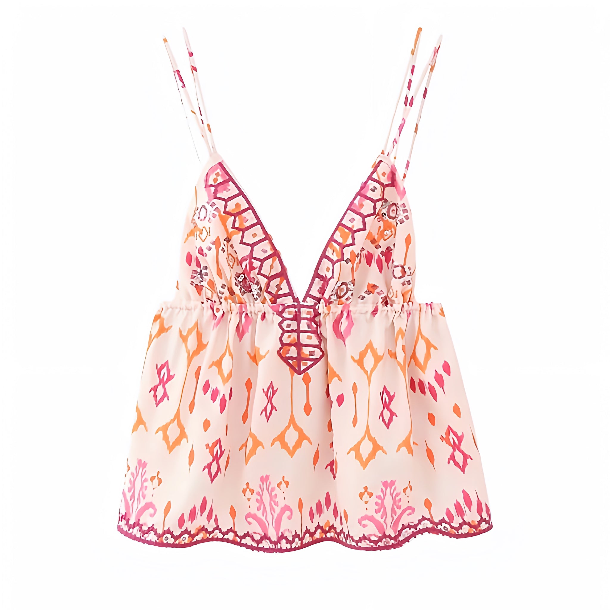 Women's Hot Pink Multi-Color Eyelet Embroidered V-Neck Ruffle Tank Top ...