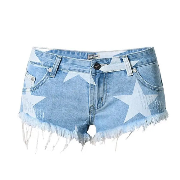 Light Wash Blue Faded Star Low Rise Distressed Denim Mini Shorts ...