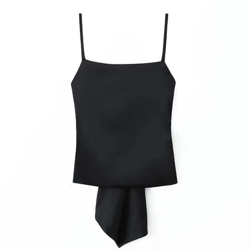 Women's Black Satin Bow Backless Slim Fit Spaghetti Strap Tank Top ...