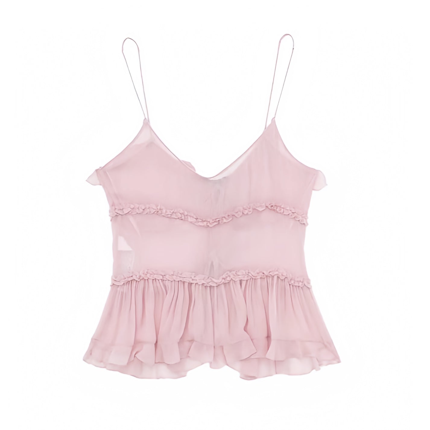 Light Pink Bow Translucent Ruffle Trim Spaghetti Strap Cami Tank Top ...